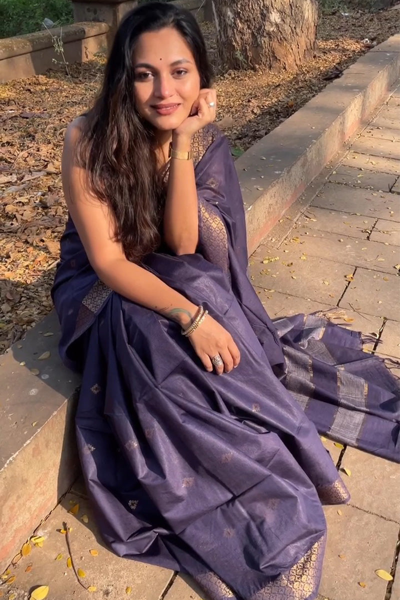 Beleaguer Purple Soft Silk Saree With Ratatouille Blouse Piece – Kankaari