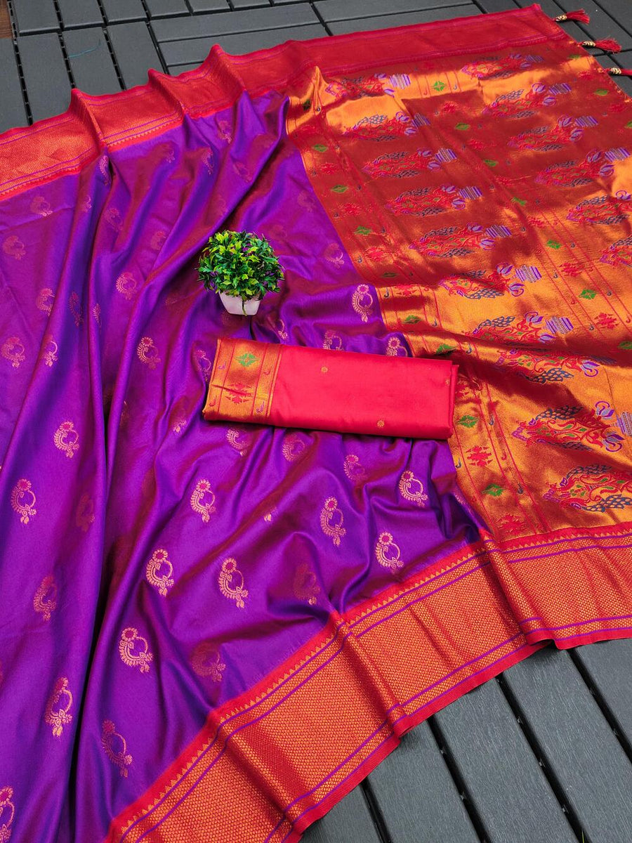 Propinquity Purple Paithani Silk Saree With Evocative Blouse Piece ...