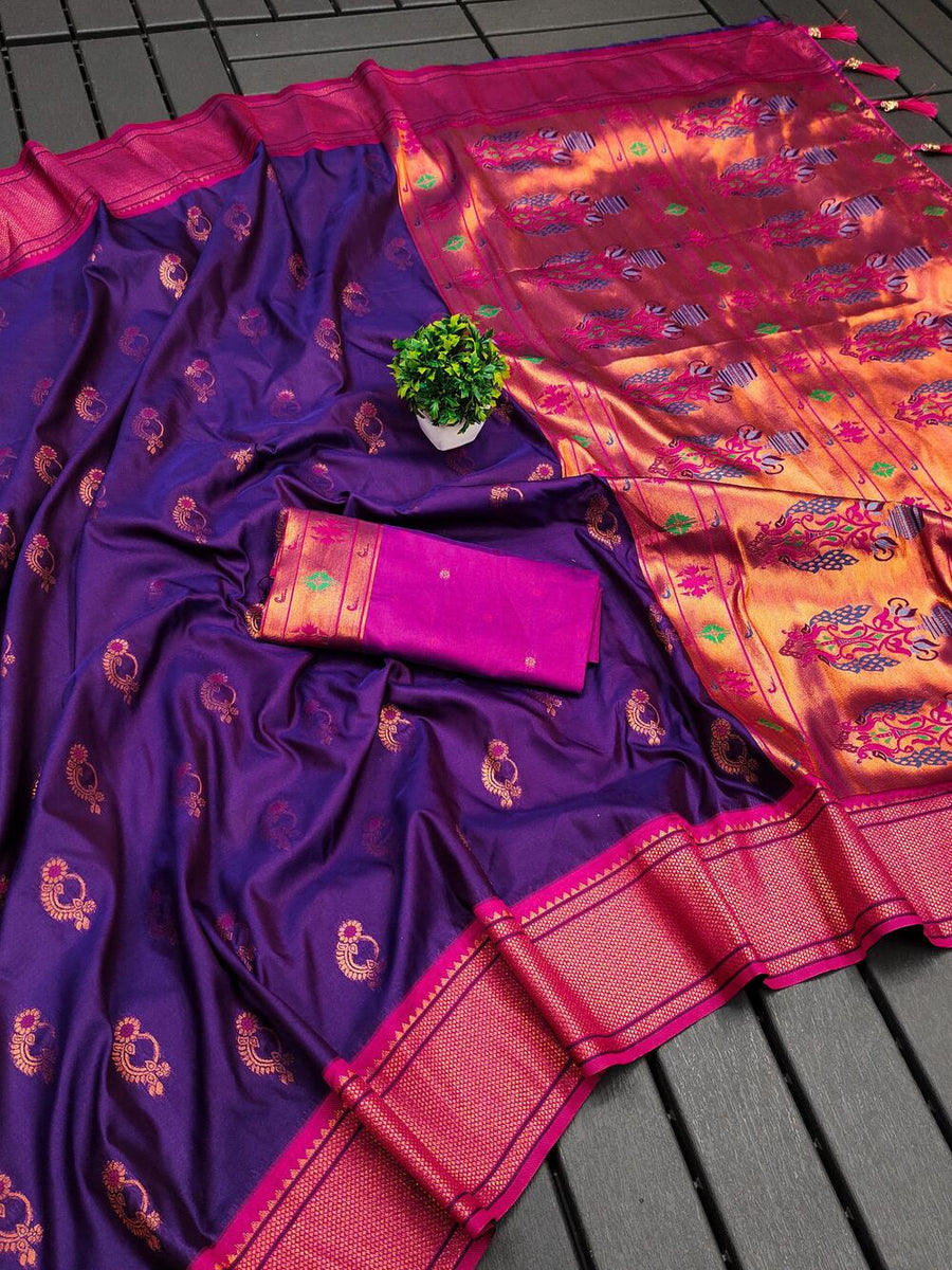 Inspiring Royal Purple Paithani Silk Saree With Exceptional Blouse Pie ...