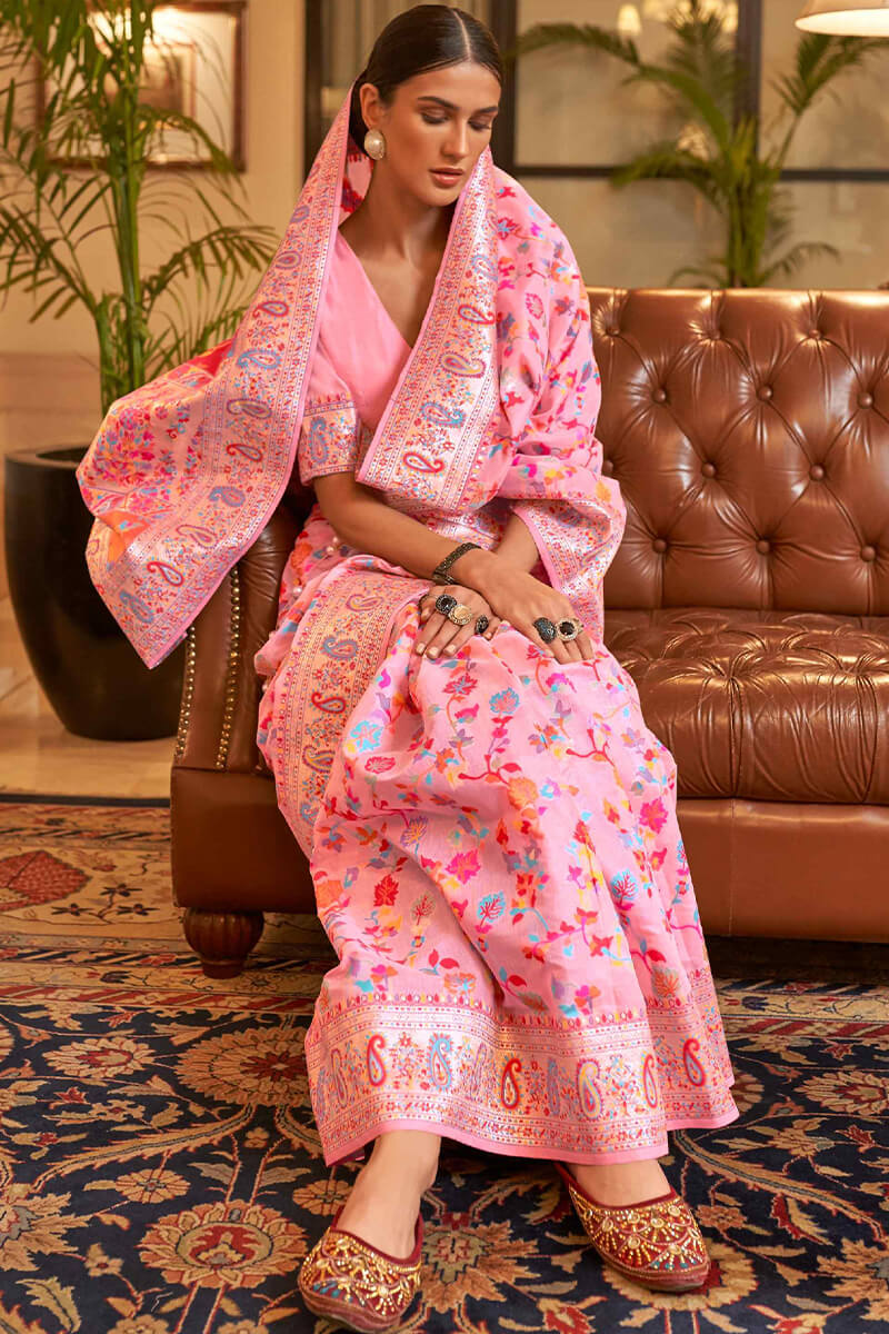 Marvellous Pink Pashmina saree With Posh Blouse Piece – Kankaari